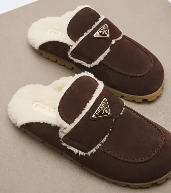 Prada Shearling-lined Suede Mules