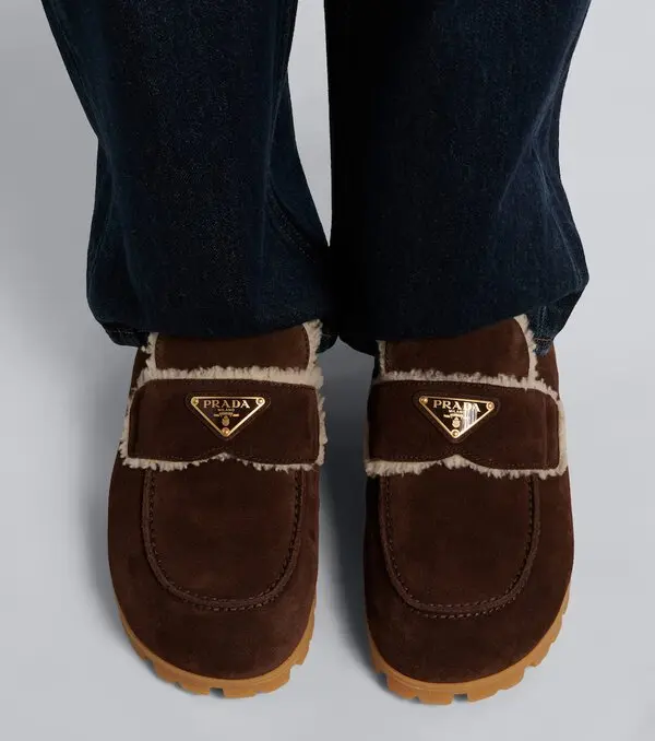 Prada Shearling-lined Suede Mules