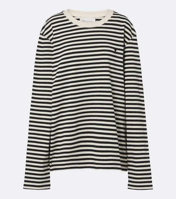 AMI Paris De Coeur Striped Cotton T-shirt - Black