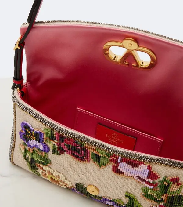 Valentino Garavani Devain Small Floral Beaded Shoulder Bag