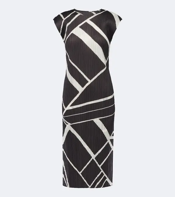 Issey Miyake Fold Line Pleated Printed Midi Dress - Grey