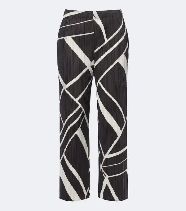 Issey Miyake Fold Line Pleated Printed Wide-leg Pants - Grey