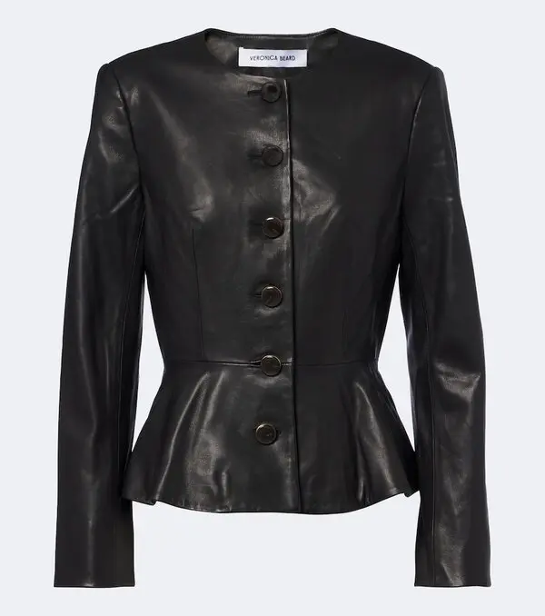 Veronica Beard Quinn Peplum Leather Jacket - Black