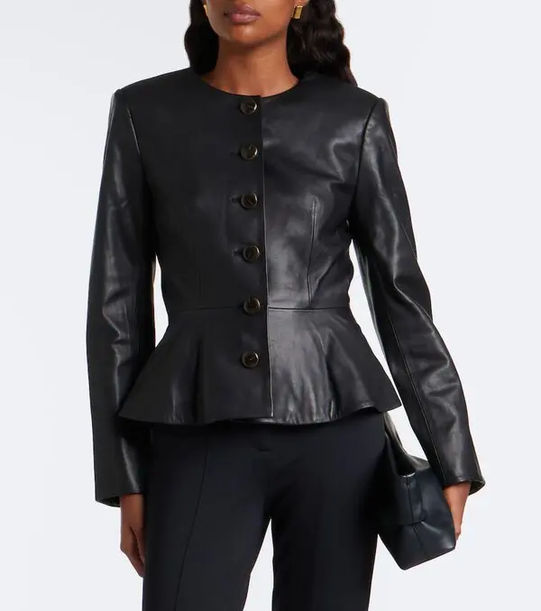 Veronica Beard Quinn Peplum Leather Jacket