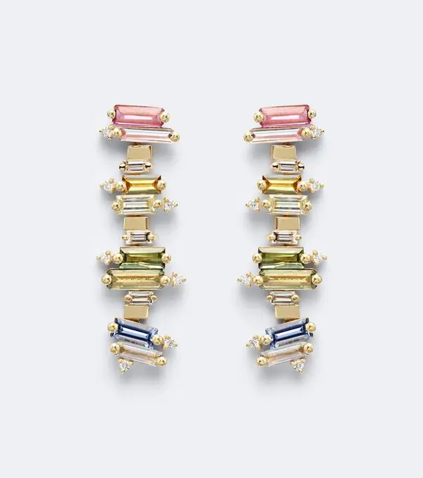 SUZANNE KALAN 18kt Yellow Drop Earrings With Sapphires And Diamonds - Gold