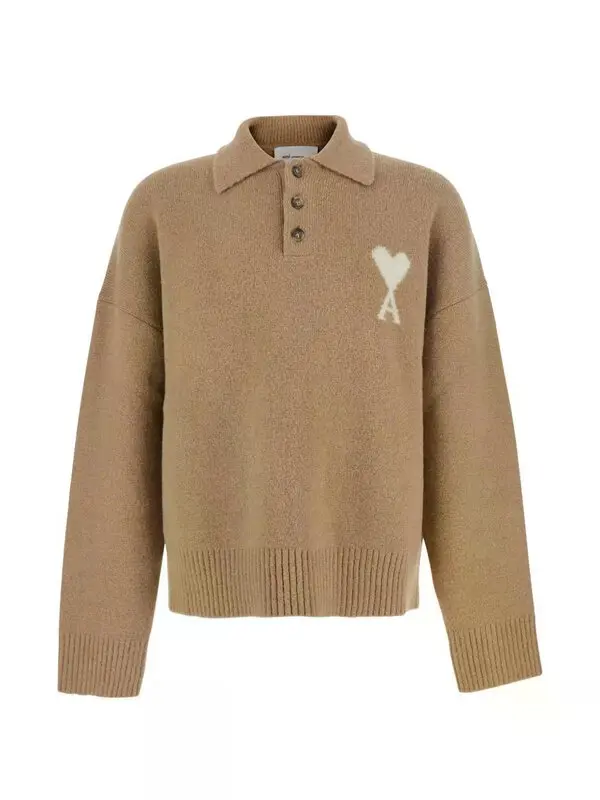 AMI Paris De Coeur Polo Sweater - Neutrals