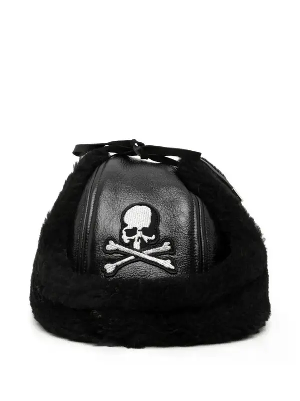 MASTERMIND WORLD Shearling-trimmed Leather Pilot Hat - Black