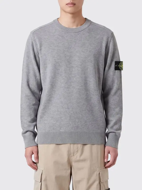 Stone Island Virgin Wool Crewneck Sweater With Compass Logo Patch - Grey