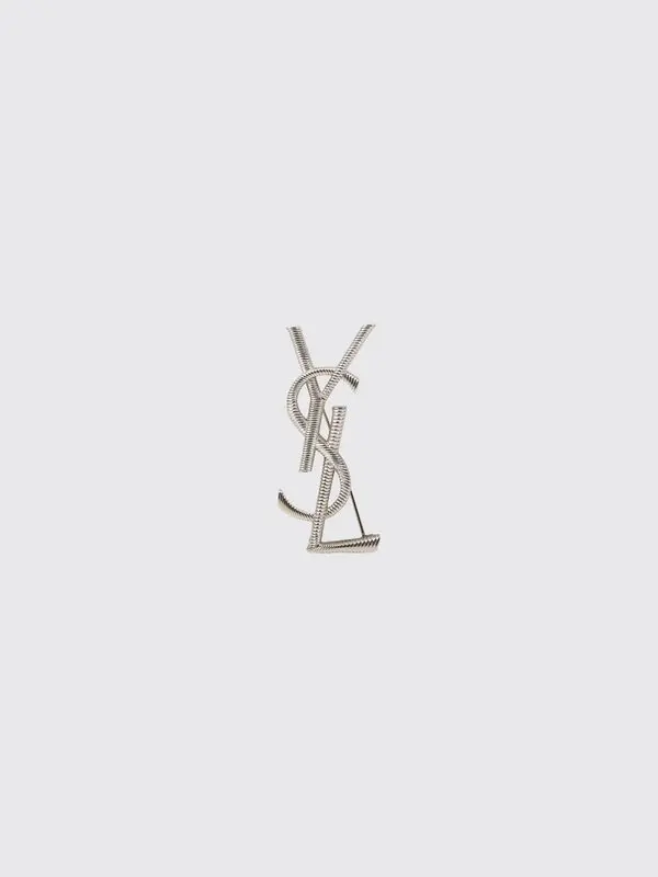 Saint Laurent Interlocking Monogram Brooch In Brass - Grey