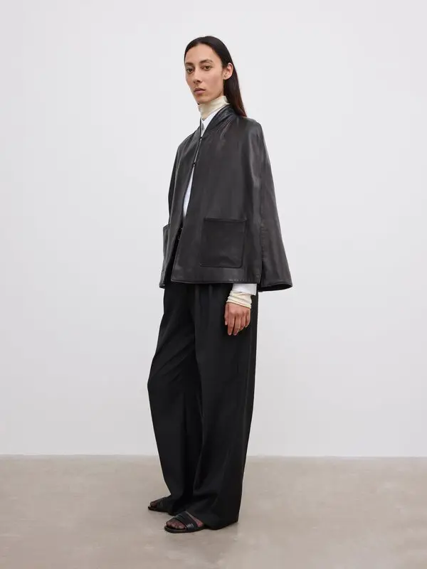 HOUSE OF DAGMAR Leather Cape With Stand Shawl Collar