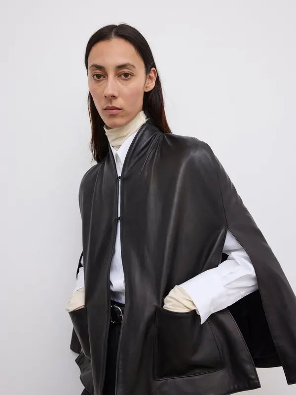 HOUSE OF DAGMAR Leather Cape With Stand Shawl Collar
