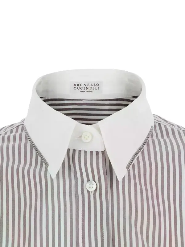 Brunello Cucinelli Striped Silk Shirt With Monili-trim Collar