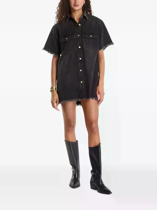ALLSAINTS Embellished Collar Frayed Edge Shirt Mini Dress