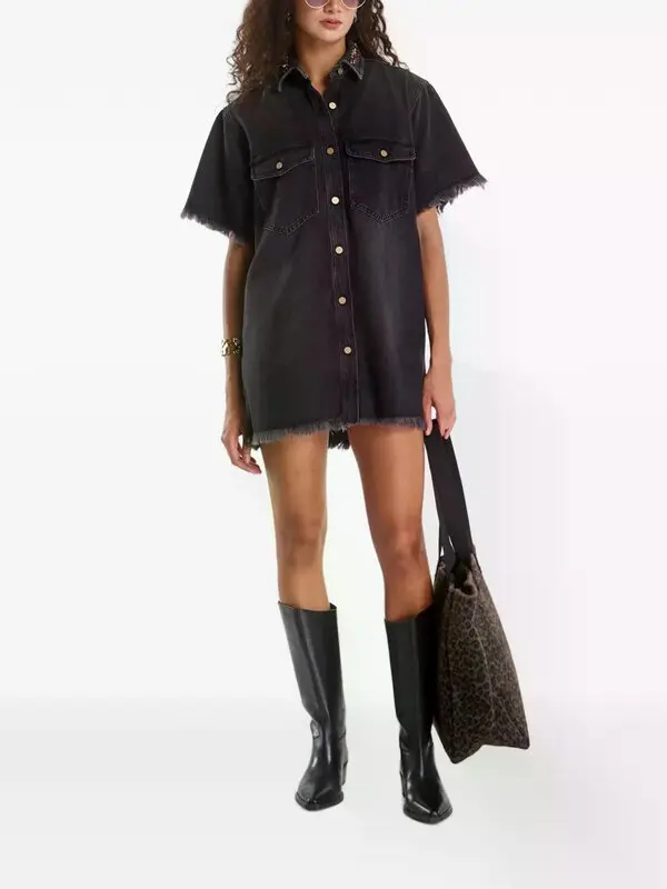 ALLSAINTS Embellished Collar Frayed Edge Shirt Mini Dress
