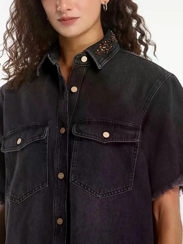 ALLSAINTS Embellished Collar Frayed Edge Shirt Mini Dress