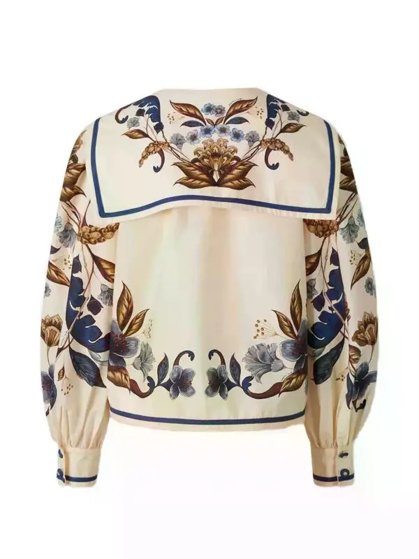 Farm Rio Floral Print Sailor Collar Shirt