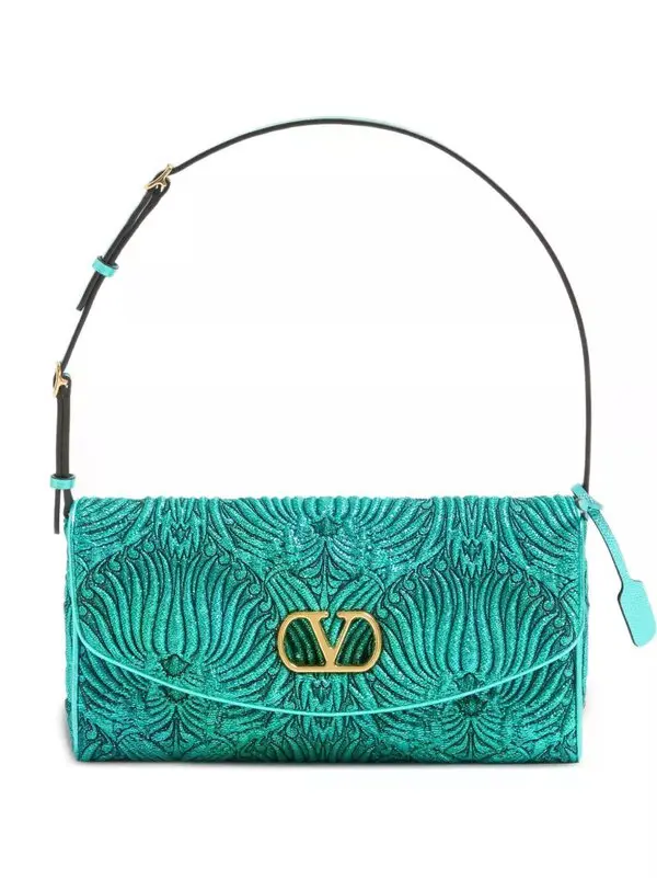 Valentino Garavani Devain Small Shoulder Bag In Jacquard Cloqué Lurex® Fabric - Green