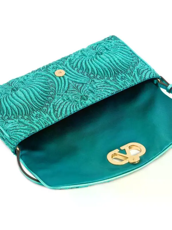 Valentino Garavani Devain Small Shoulder Bag In Jacquard Cloqué Lurex® Fabric - Green
