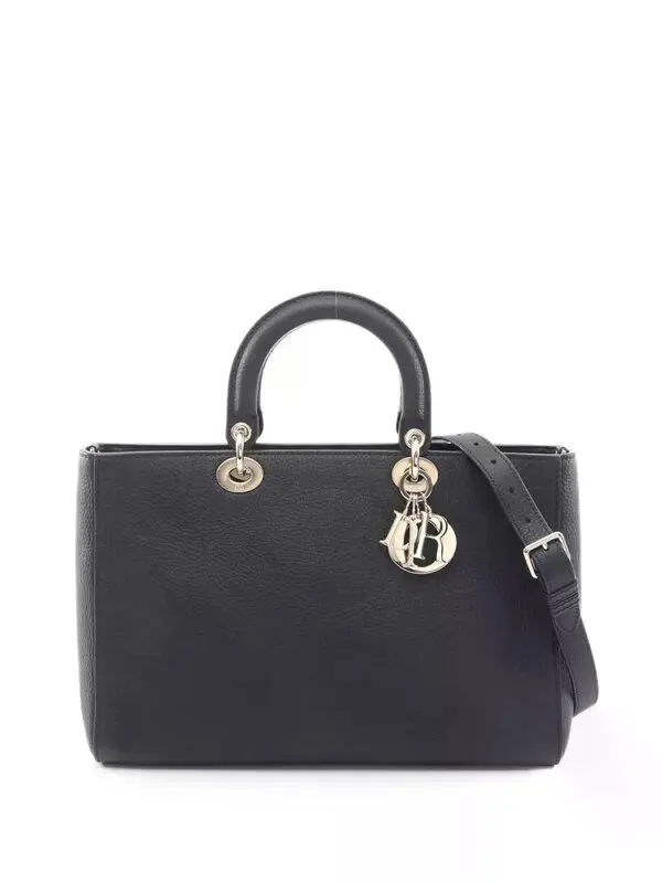 Dior 2000-2026 Large Grained Calfskin Lady D Sire Satchel - Black