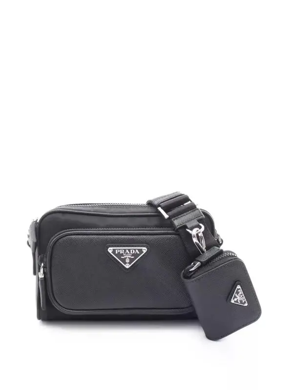 Prada Saffiano Trimmed Tessuto Crossbody Bag - Black