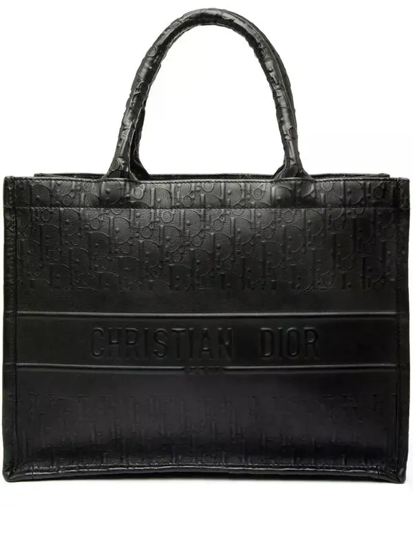 Dior 2019 Medium Oblique Embossed Leather Book Tote Bag - Black