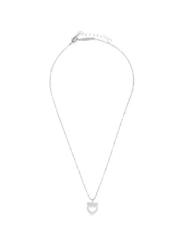 FERRAGAMO Gancini Crystal Pendant Necklace - Silver