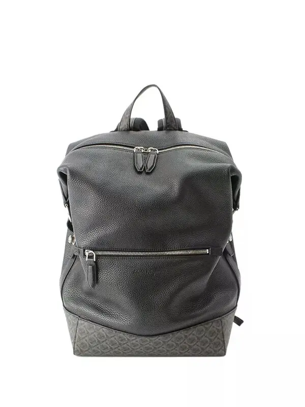 FERRAGAMO Gancini Coated Canvas Trimmed Leather Backpack - Black
