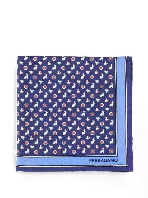 FERRAGAMO Primavera Silk Pocket Square - Blue
