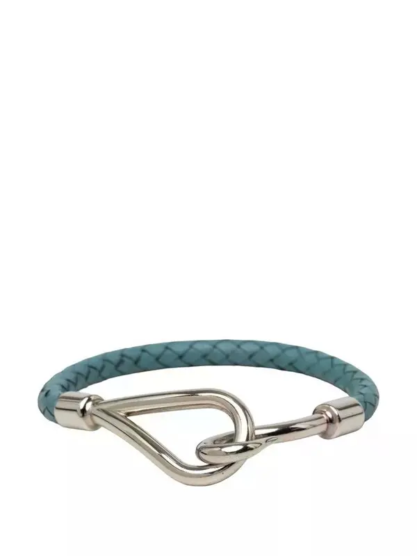 Hermès Palladium Plated Woven Swift Leather Jumbo H Bracelet - Blue