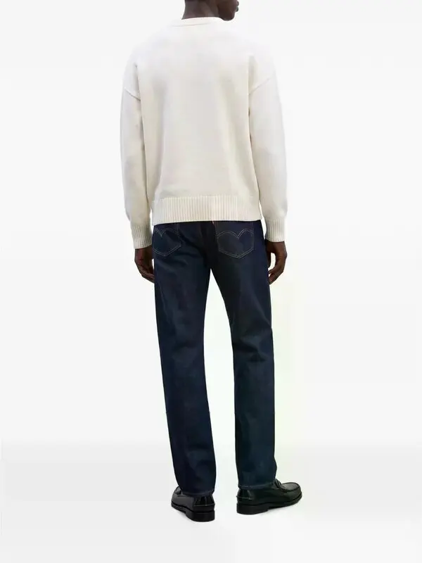 AMI Paris Natural Crewneck Wool Sweater With De Coeur