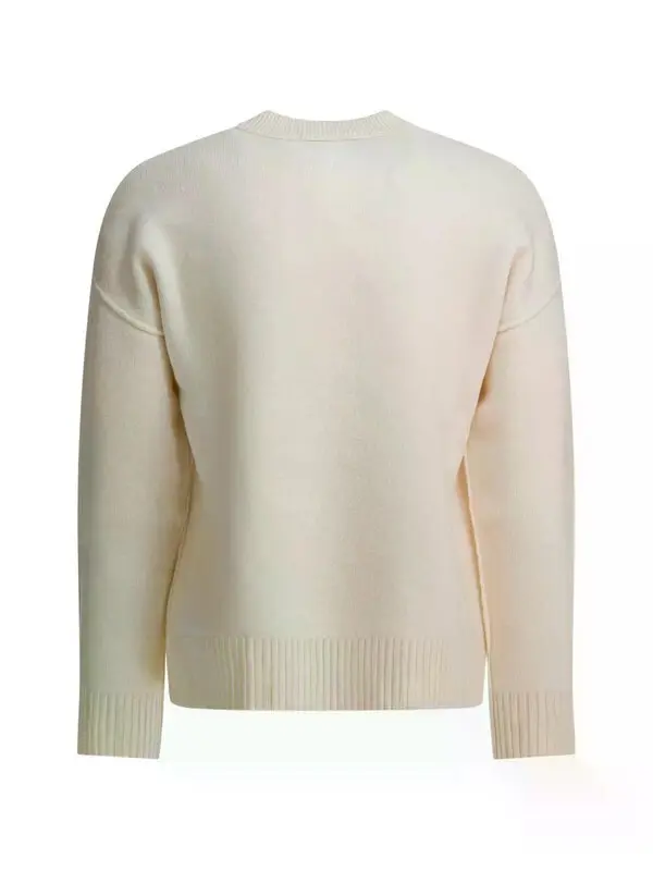 AMI Paris Natural Crewneck Wool Sweater With De Coeur
