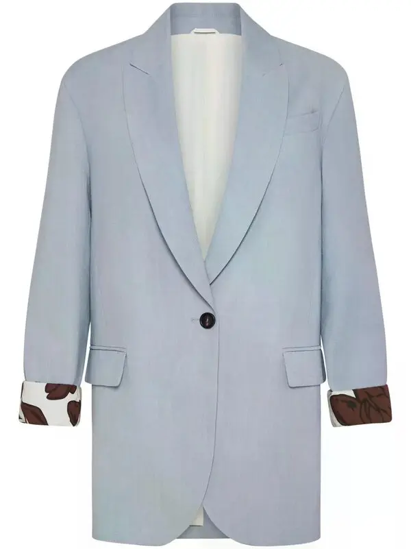 Brunello Cucinelli Single-breasted Blazer With Contrasting Cuffs - Blue