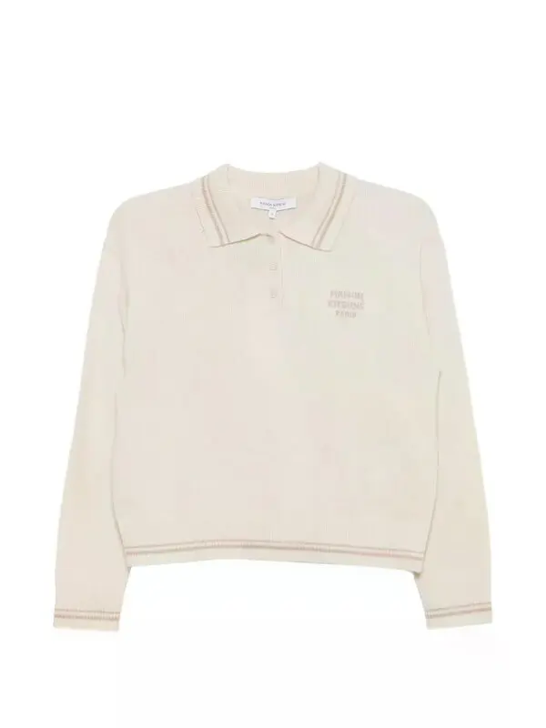 Maison Kitsuné Logo Embroidered Striped Trim Polo Sweater
