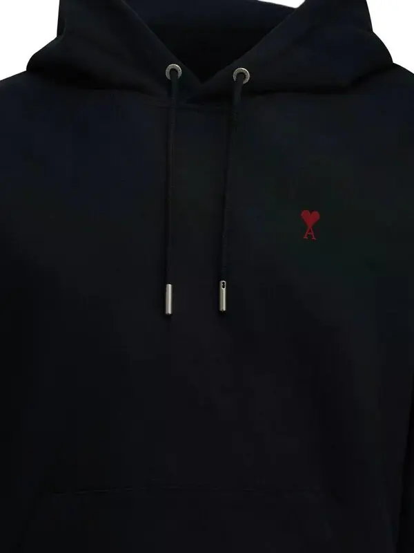 AMI Paris Blue Cotton Hoodie With De Coeur Embroidery