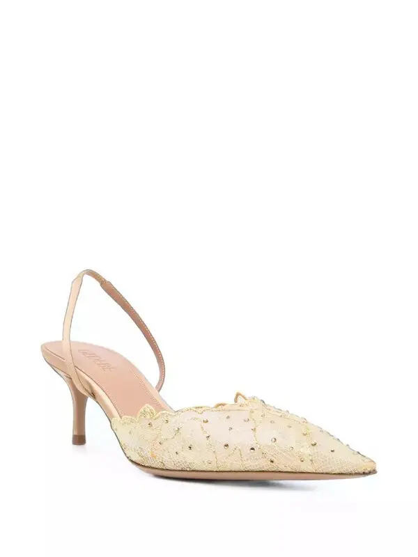 GEDEBE 60mm Crystal-embellished Lace Slingback Pumps