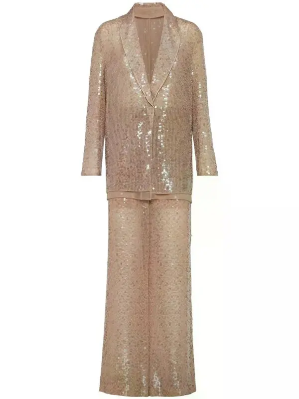 Brunello Cucinelli Sequinned Silk Single-breasted Suit - Neutrals