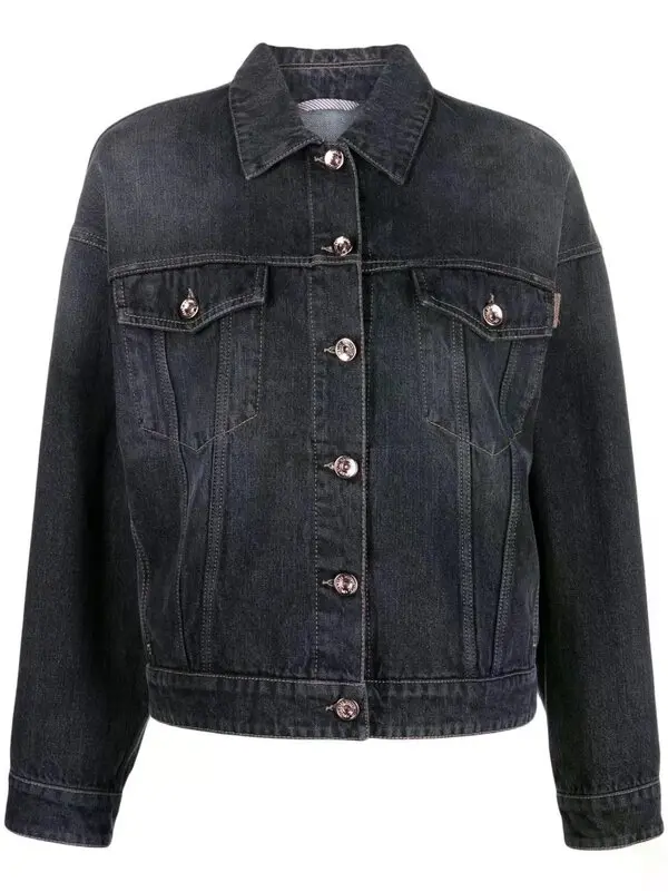 Brunello Cucinelli Monili Embellished Denim Jacket - Grey