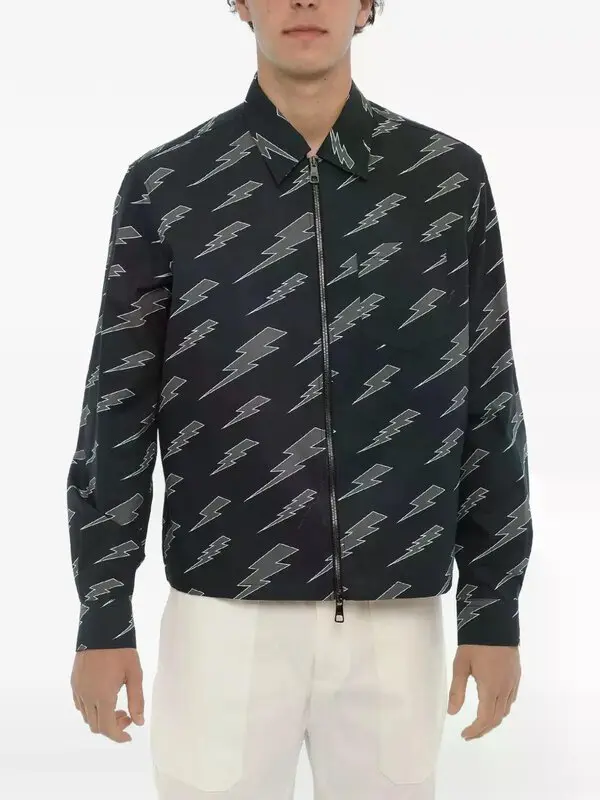 Neil Barrett Lightning-bolt-print Zip-up Jacket - Blue