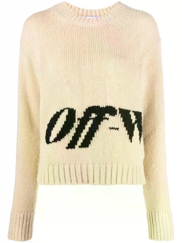 Off-White Intarsia Logo Crew-neck Jumper - Neutrals