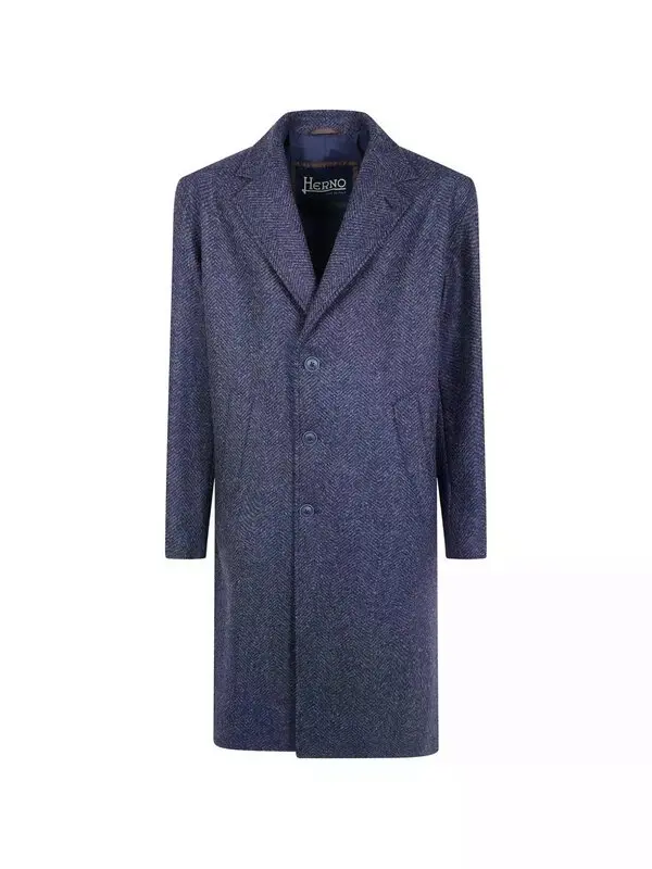 Herno Herringbone Single-breasted Coat - Blue