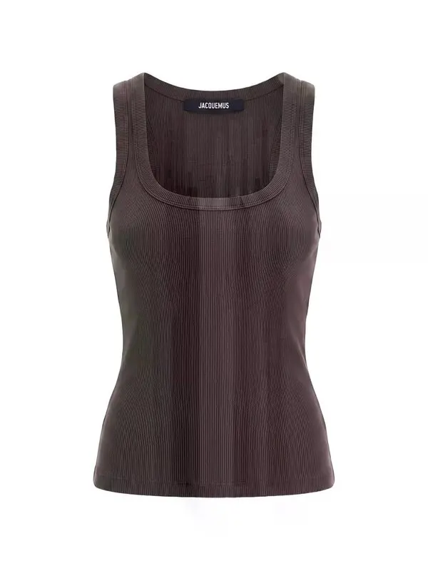 Jacquemus Grosgrain Patch Ribbed Tank Top - Brown