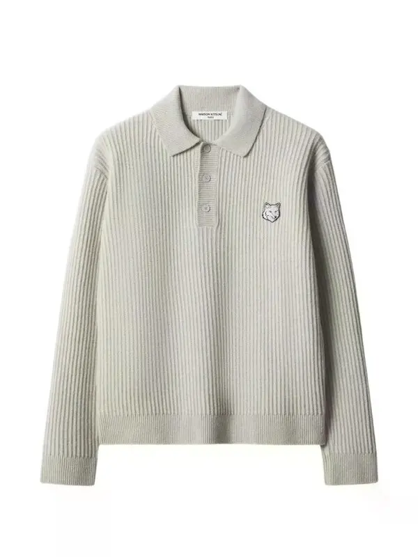Maison Kitsuné Ribbed-knit Fox-patch Polo Shirt - Neutrals