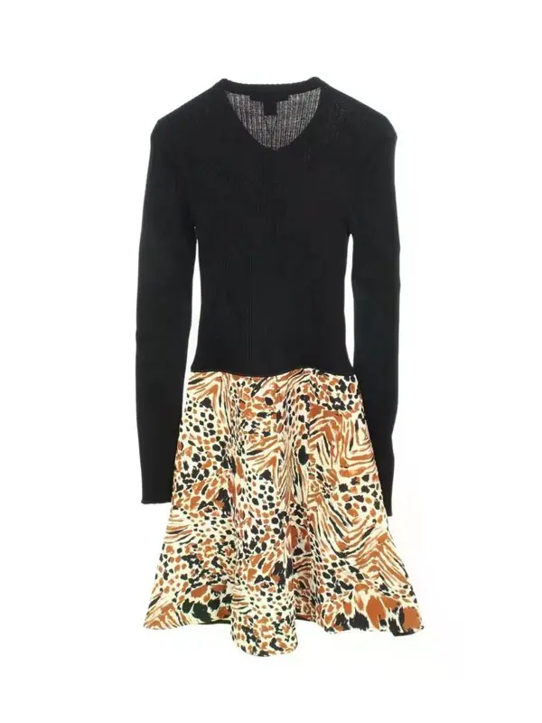 LOUIS VUITTON Animal-print Paneled V-neck Dress