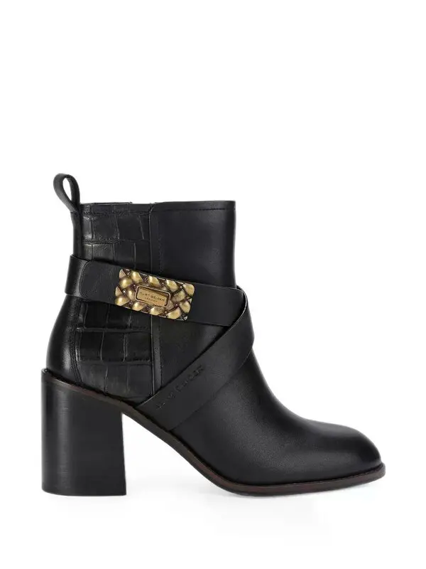 Kurt Geiger Marylebone Leather Ankle Boots With Embossed Panelling - Black