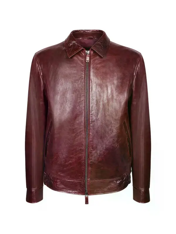 Emporio Armani Zip-up Leather Jacket - Red