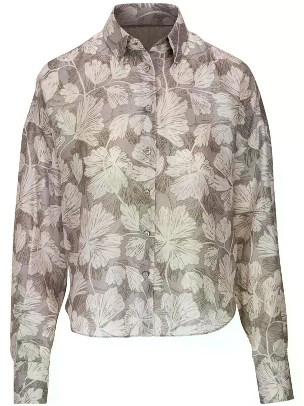 Brunello Cucinelli Floral-print Silk Shirt - Grey