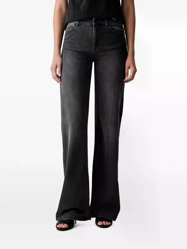 Liu Jo Crystal-embellished Wide-leg Jeans - Black