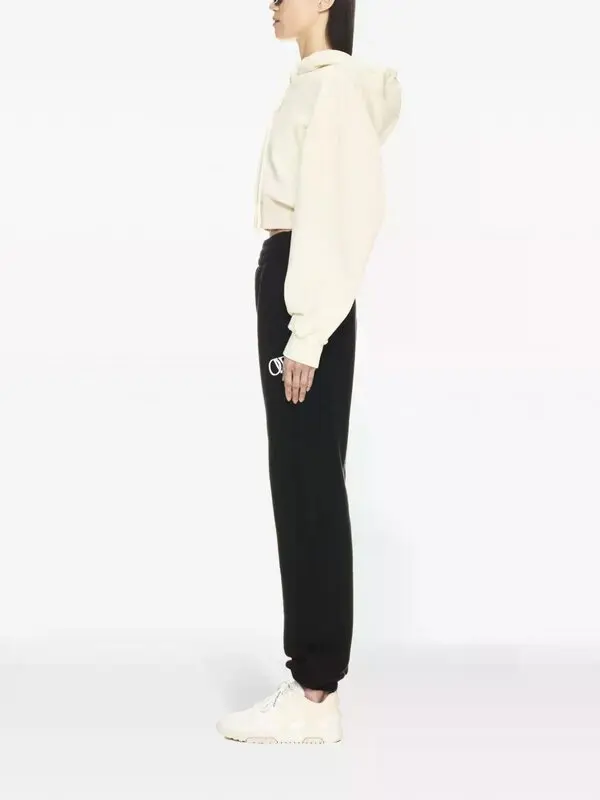 Off-White Cropped Hoodie With Arrows Embroidery