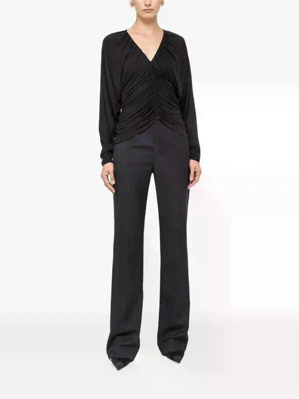 NISSA Draped Tencel™ And Wool Top - Black