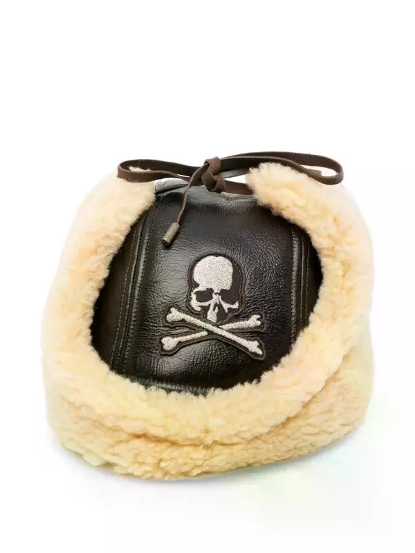 MASTERMIND WORLD Shearling-trim Leather Pilot Hat - Brown
